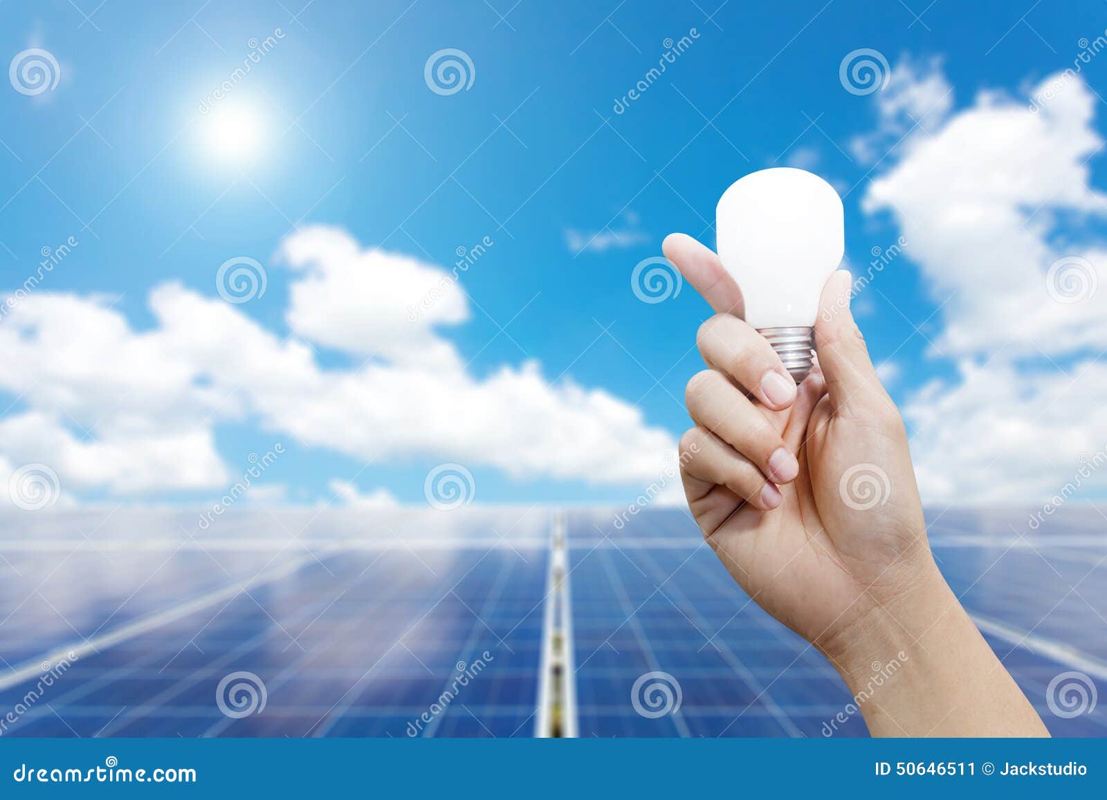 Solar Energy Panels and Light Bulb in Hand, Energy Stock Image - Image ...