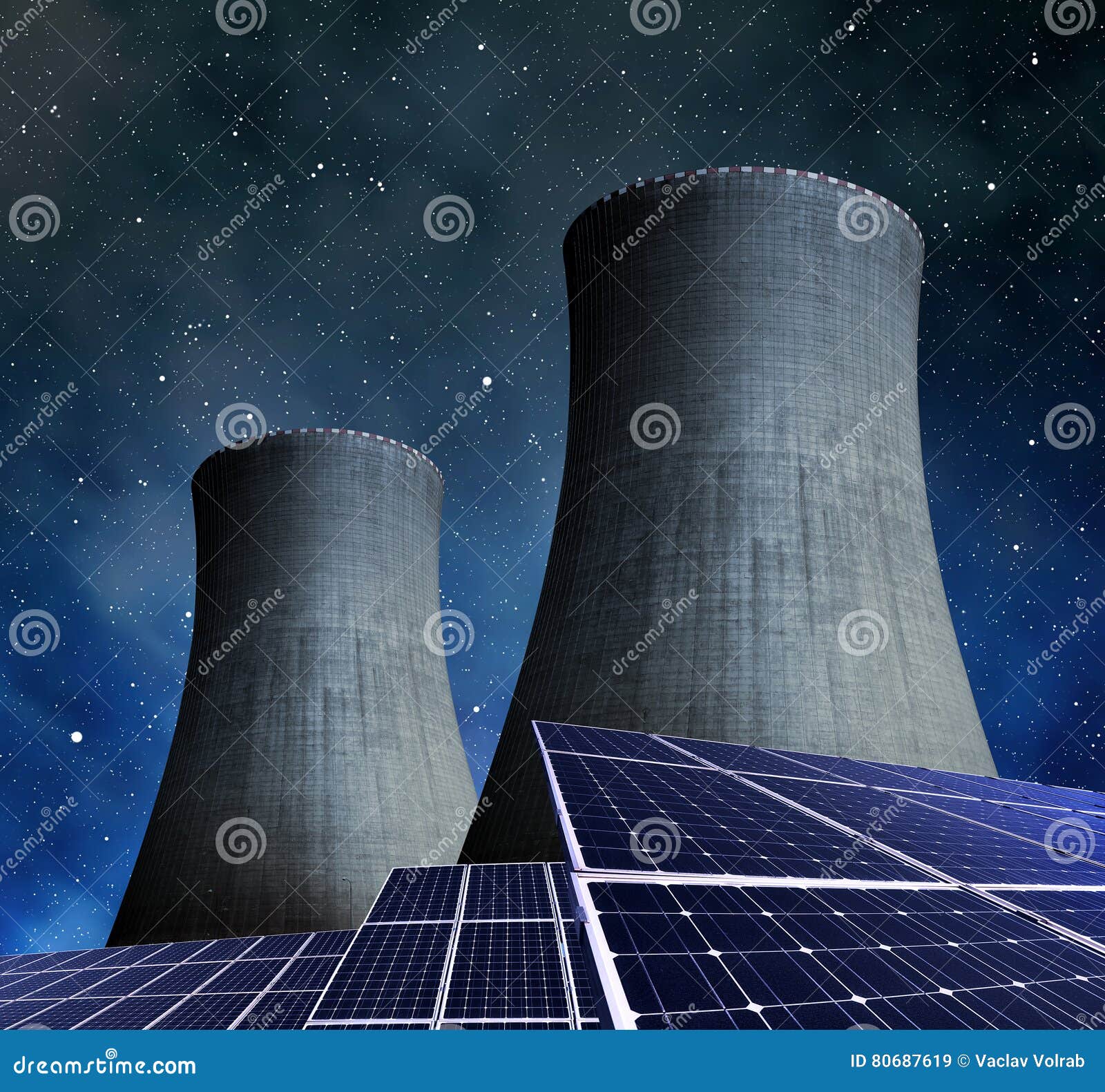 Solar Energy Panels and Nuclear Power Plant Stock Image - Image of ...