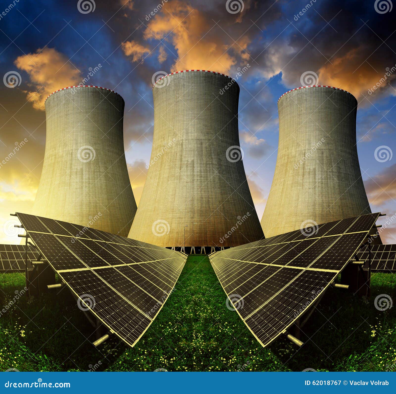 Solar Energy Panels and Nuclear Power Plant Stock Image - Image of ...