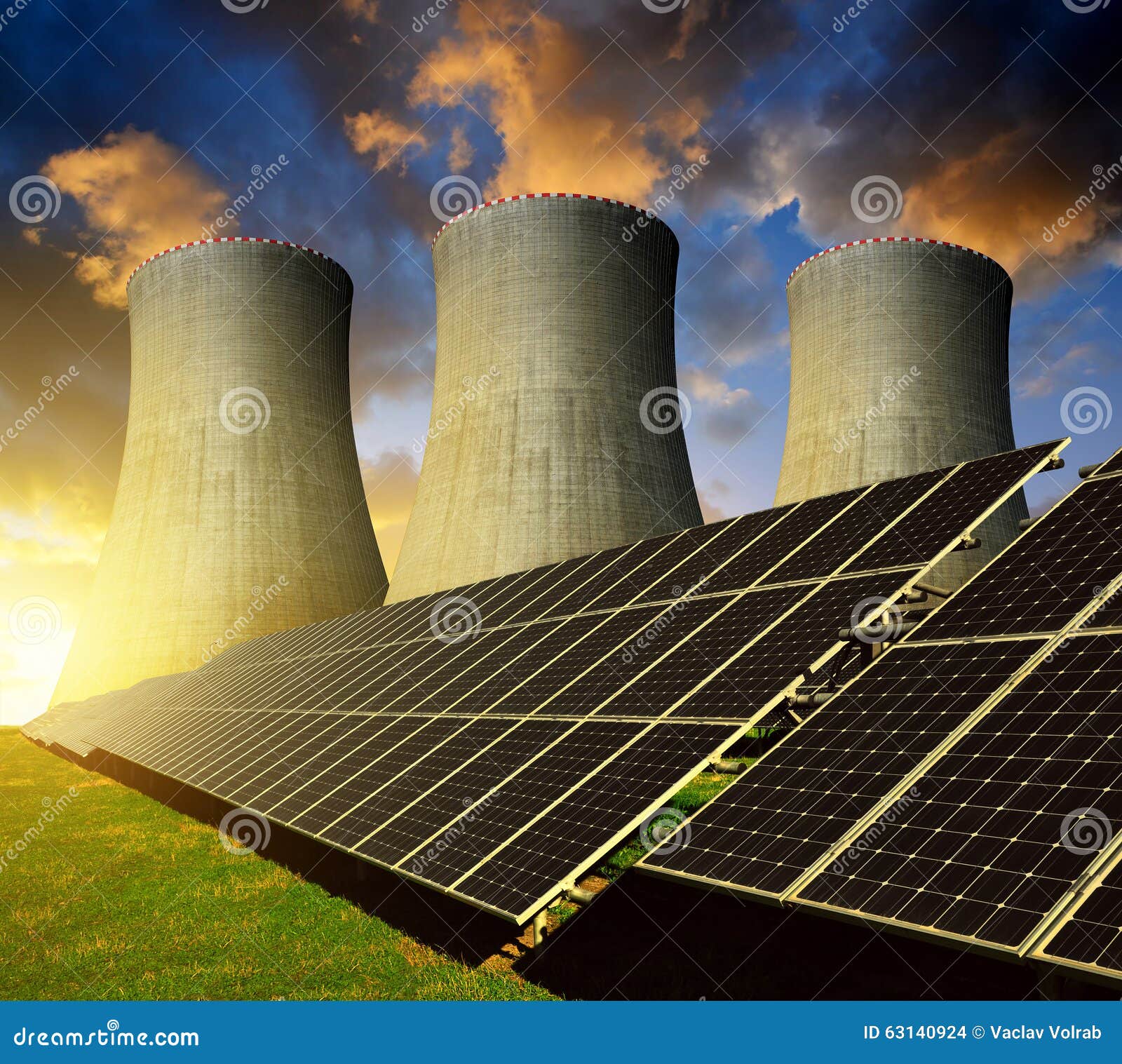 Solar Energy Panels and Nuclear Power Plant Stock Photo - Image of ...