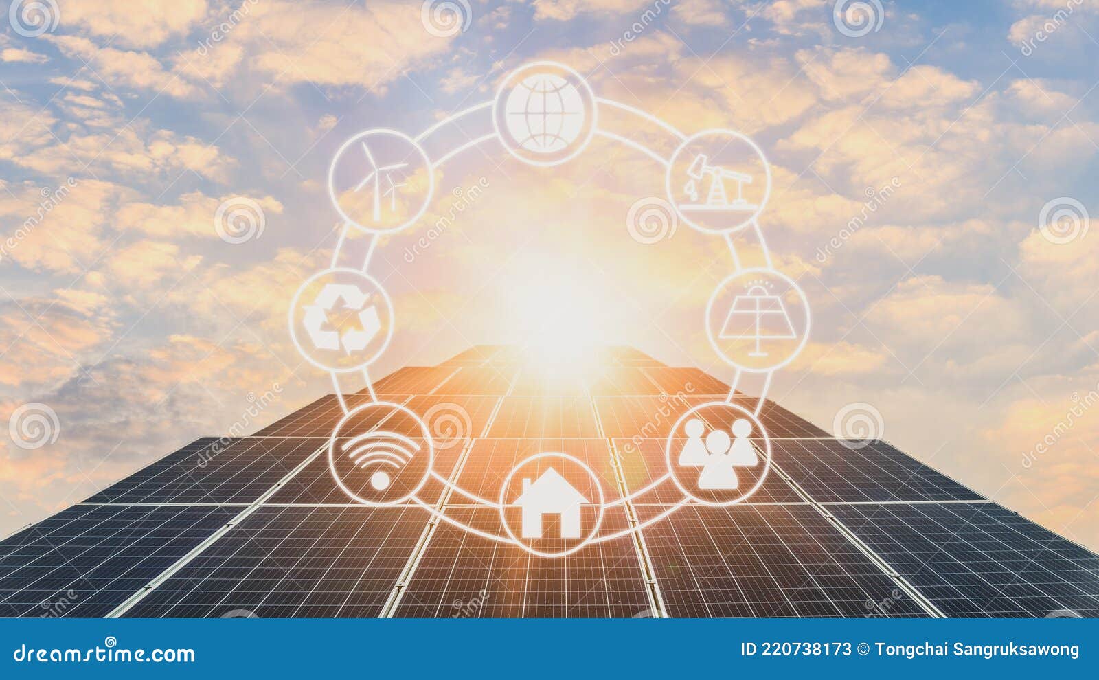 Solar Energy Panels and Sunlight at Sunset. Concept of Sustainable ...