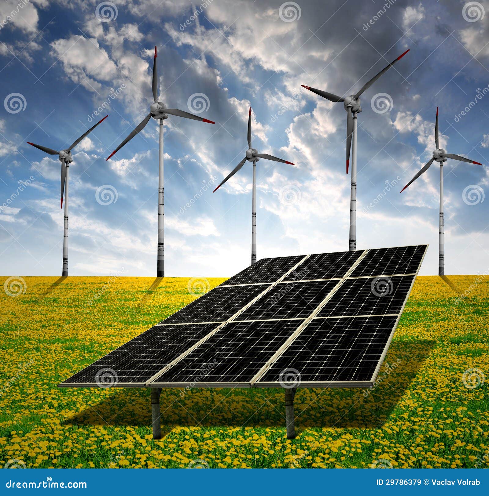 Solar Energy Panels and Wind Turbine Stock Image - Image of ...