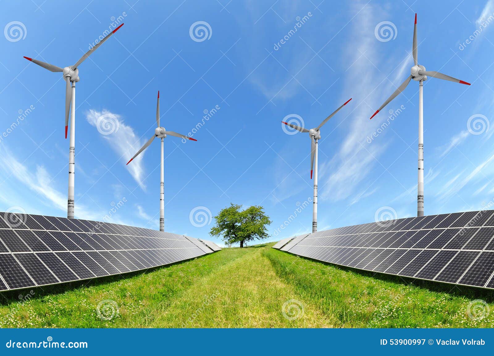 Solar Energy Panels and Wind Turbines Stock Image - Image of industrial ...