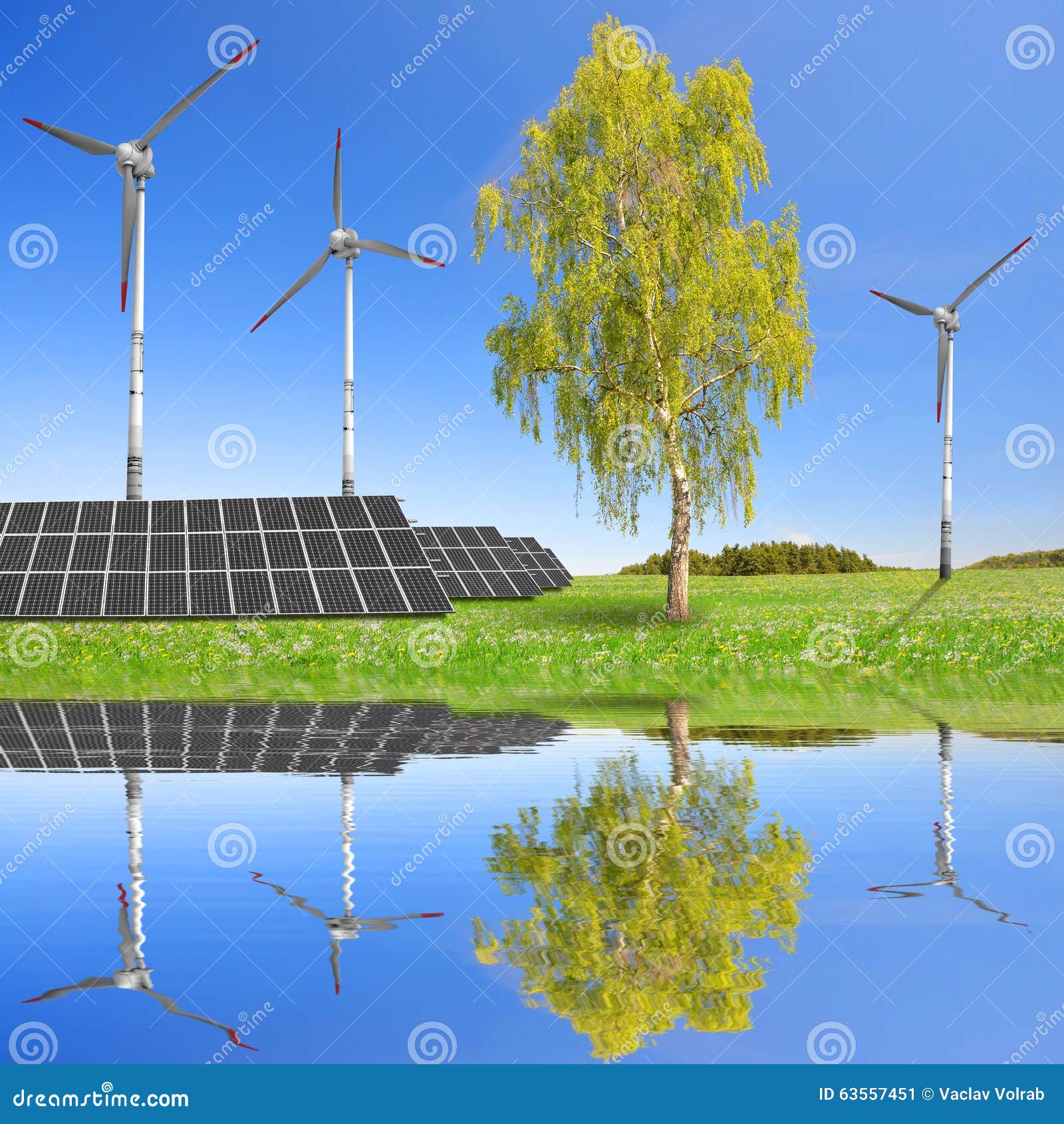 Solar Energy Panels and Wind Turbines Stock Image - Image of landscape ...
