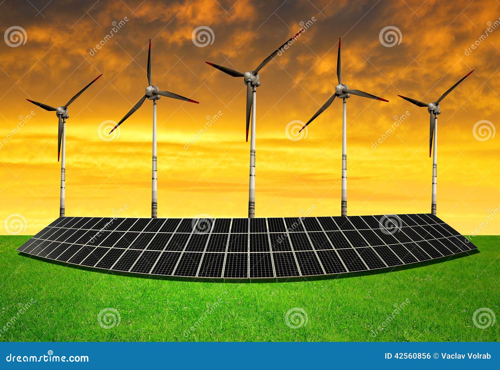 Solar Energy Panels with Wind Turbines Stock Photo - Image of future ...