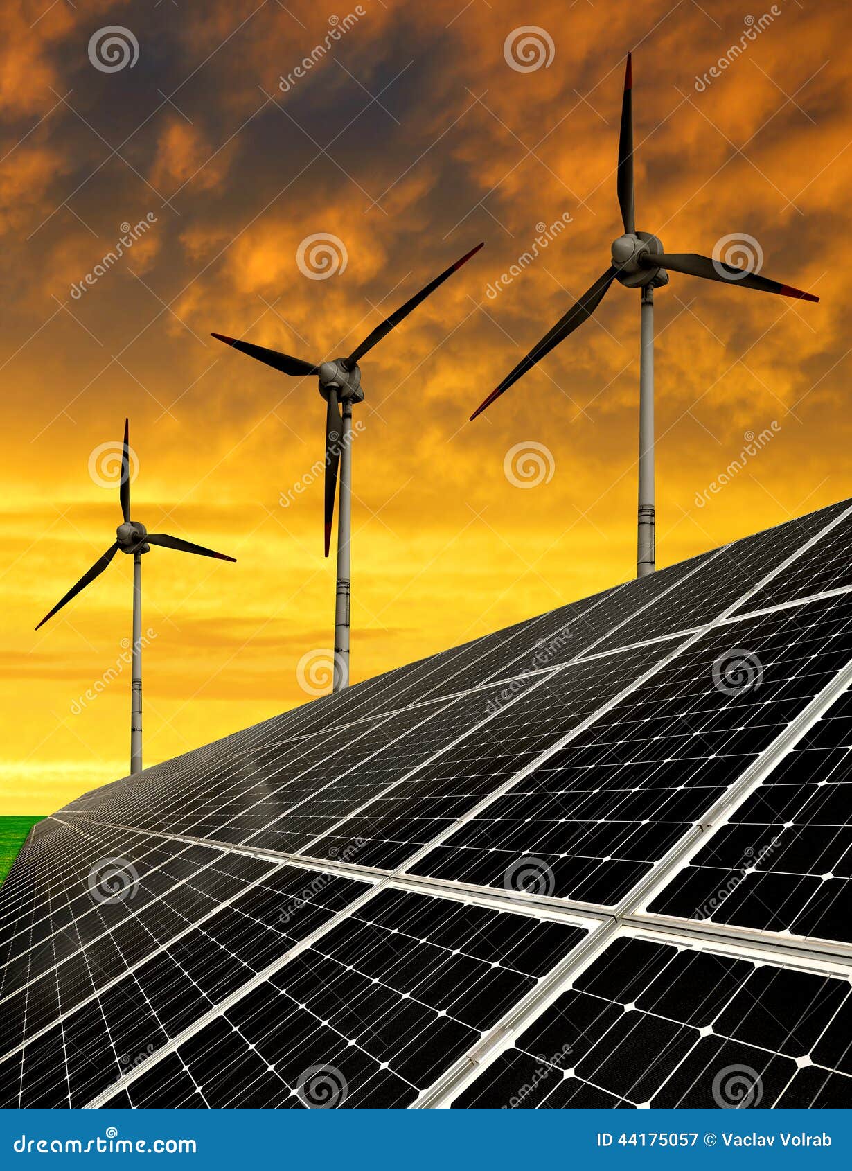 Solar Energy Panels with Wind Turbines Stock Image - Image of climate ...