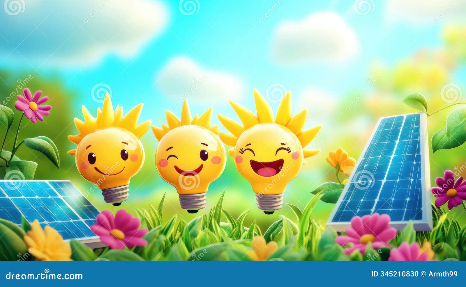 Solar Energy Saving Light Bulb with Cute Cartoon Characters in the ...