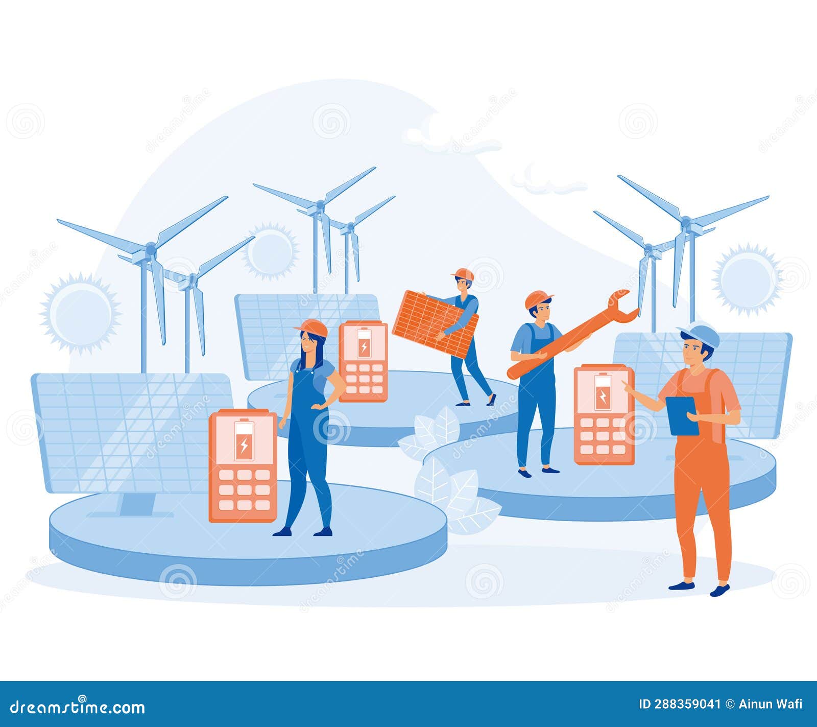 Solar Energy System Concept. Installing Solar Modules, Cartoon Vector ...