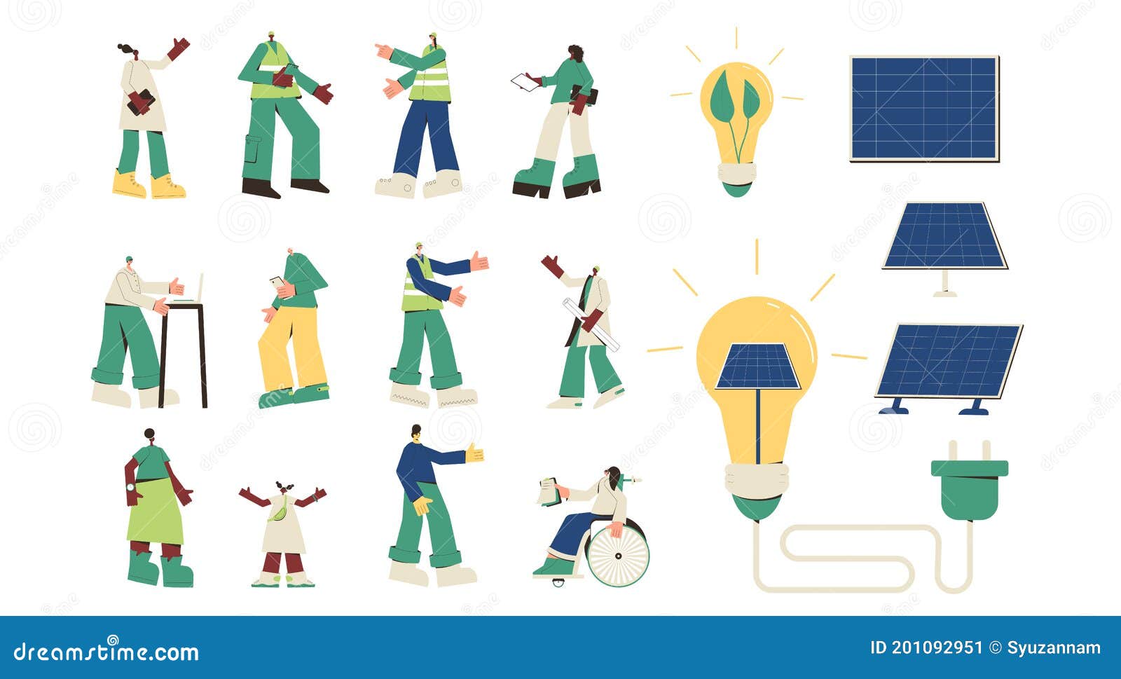 Solar Energy System Set. Field Service Technician, Worker, Engineer ...