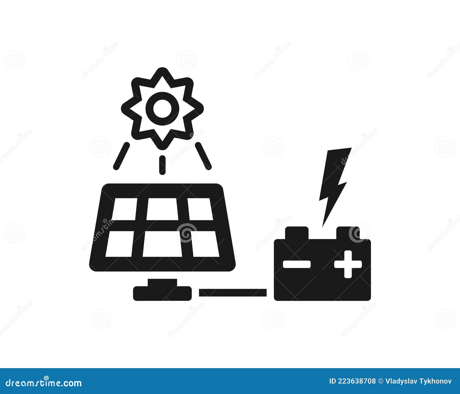 Solar Energy Vector Icon. the Sun Shines on the Solar Panel and Powers ...