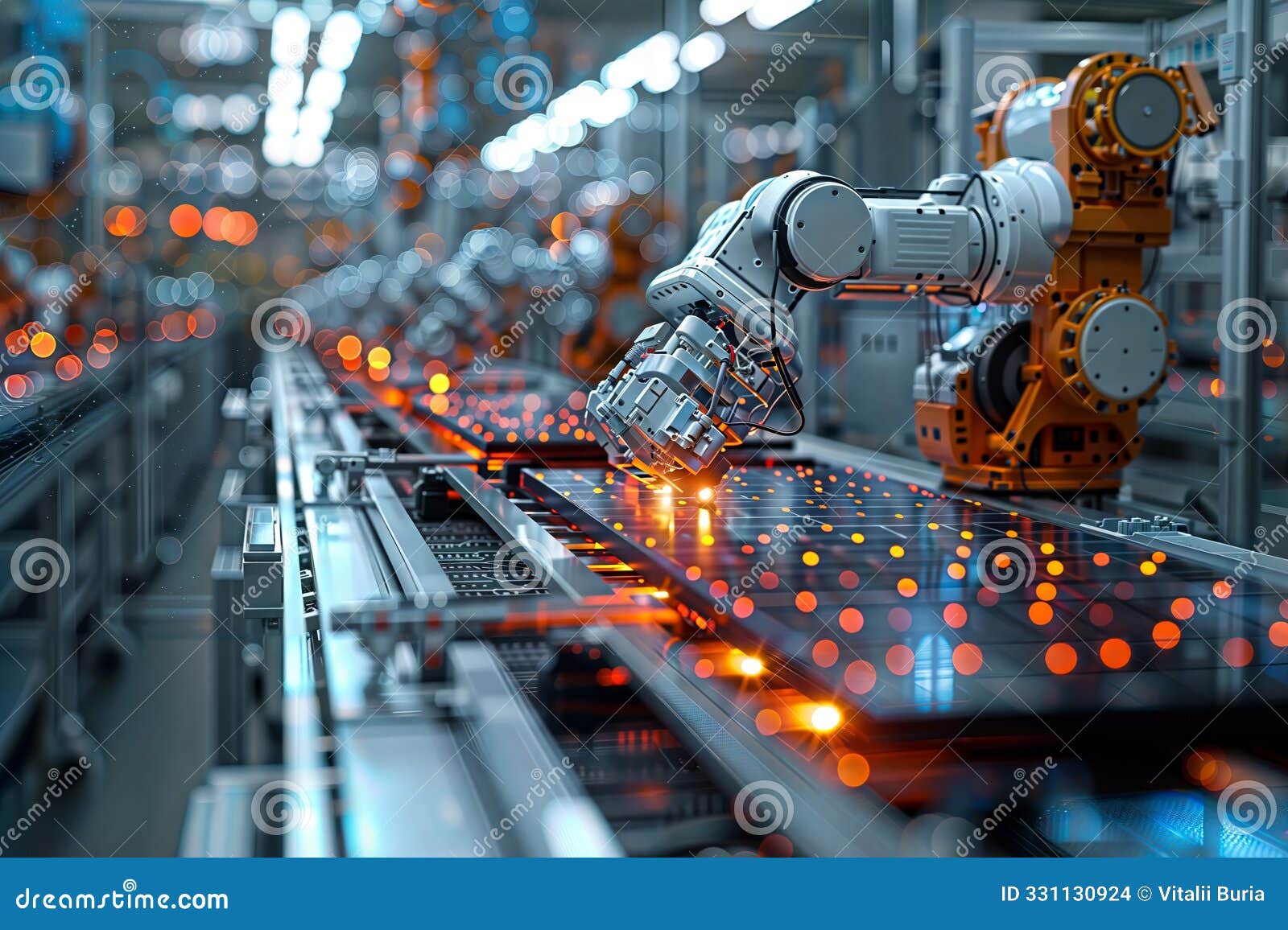 Automated Solar Panel Assembly Line in Factory, Generative Ai Stock ...