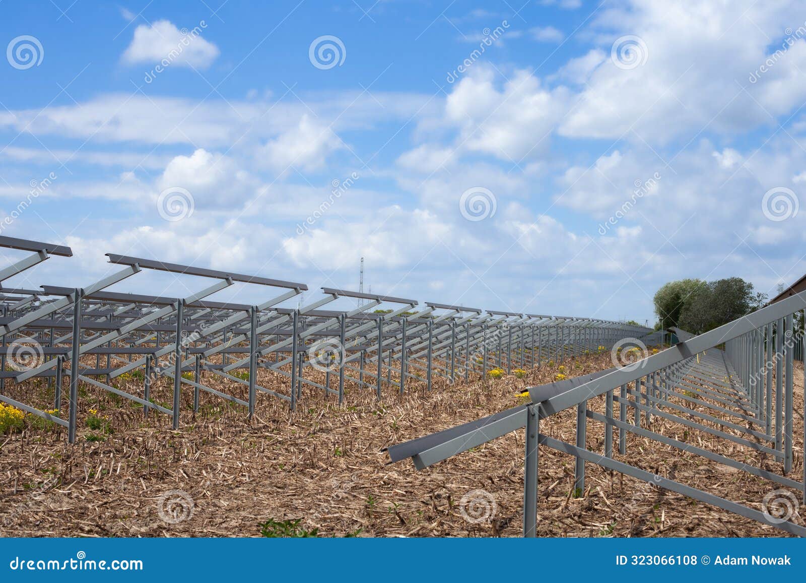 Solar Farm Under Construction with only Metal Framework Visible, Ready ...