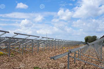 Solar Farm Under Construction with only Metal Framework Visible, Ready ...