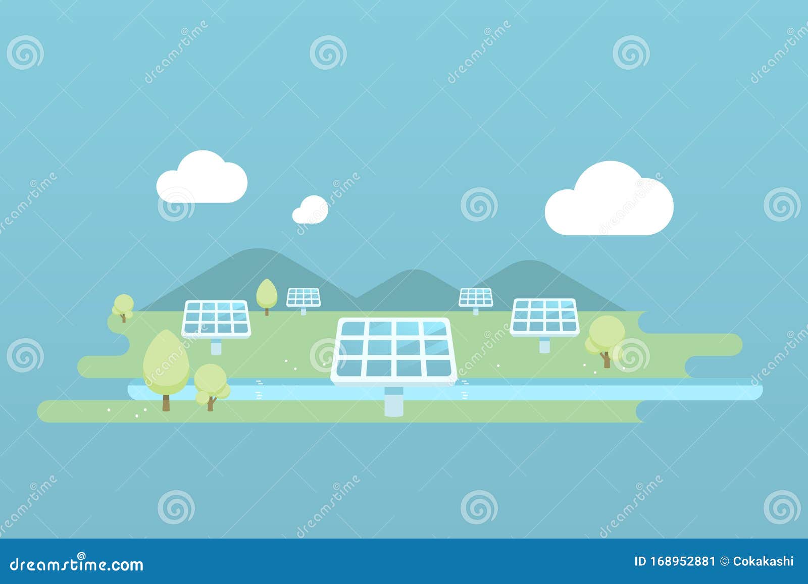 Solar Farm Landscape Illustration. Stock Vector - Illustration of ...