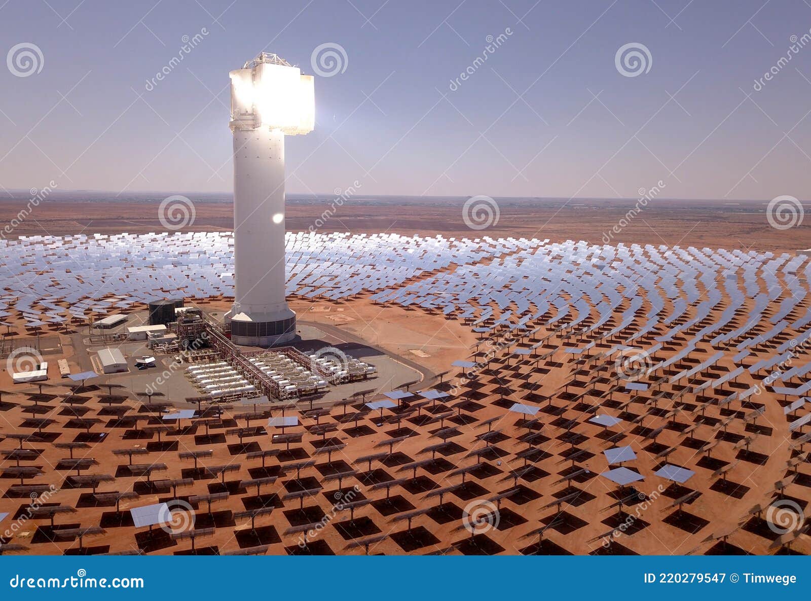 Solar Farm with Panels and a Water Tower Stock Image - Image of power ...