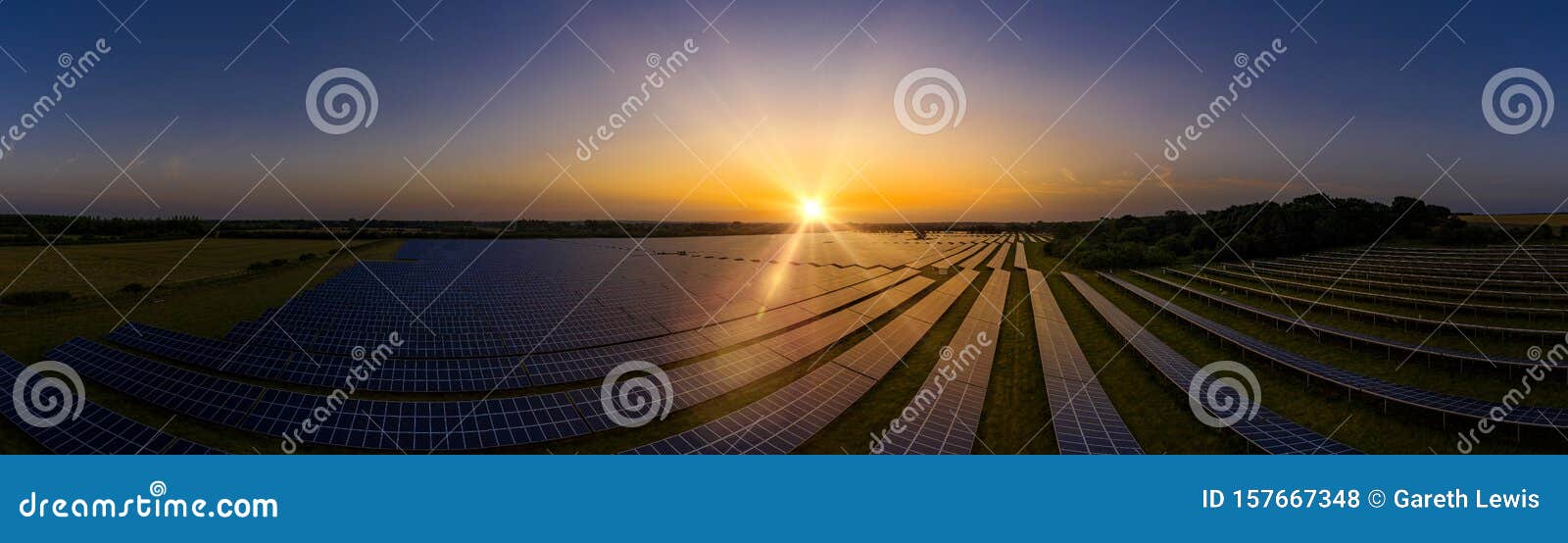 Solar Farm Panoramic at Sunrise Stock Photo - Image of sunlight, solar ...