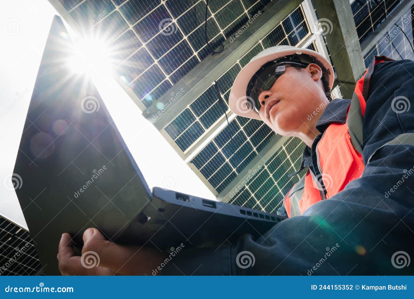 The Solar Farmsolar Panel with Engineers Check the Operation of the ...