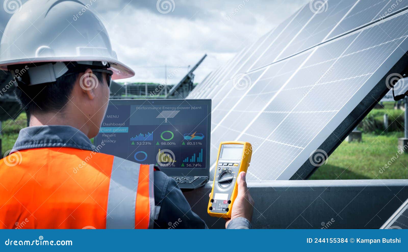 The Solar Farmsolar Panel with Engineers Check the Operation of the ...
