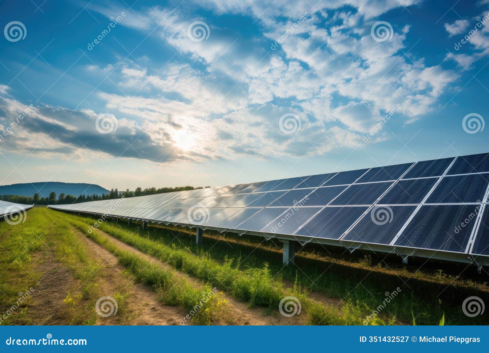 A Solar Farm Stretching Across Fields Harnessing Sunlight for ...