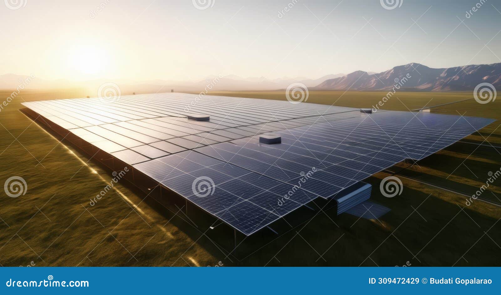 Solar Farm at Sunrise, Powering the Future Stock Illustration ...