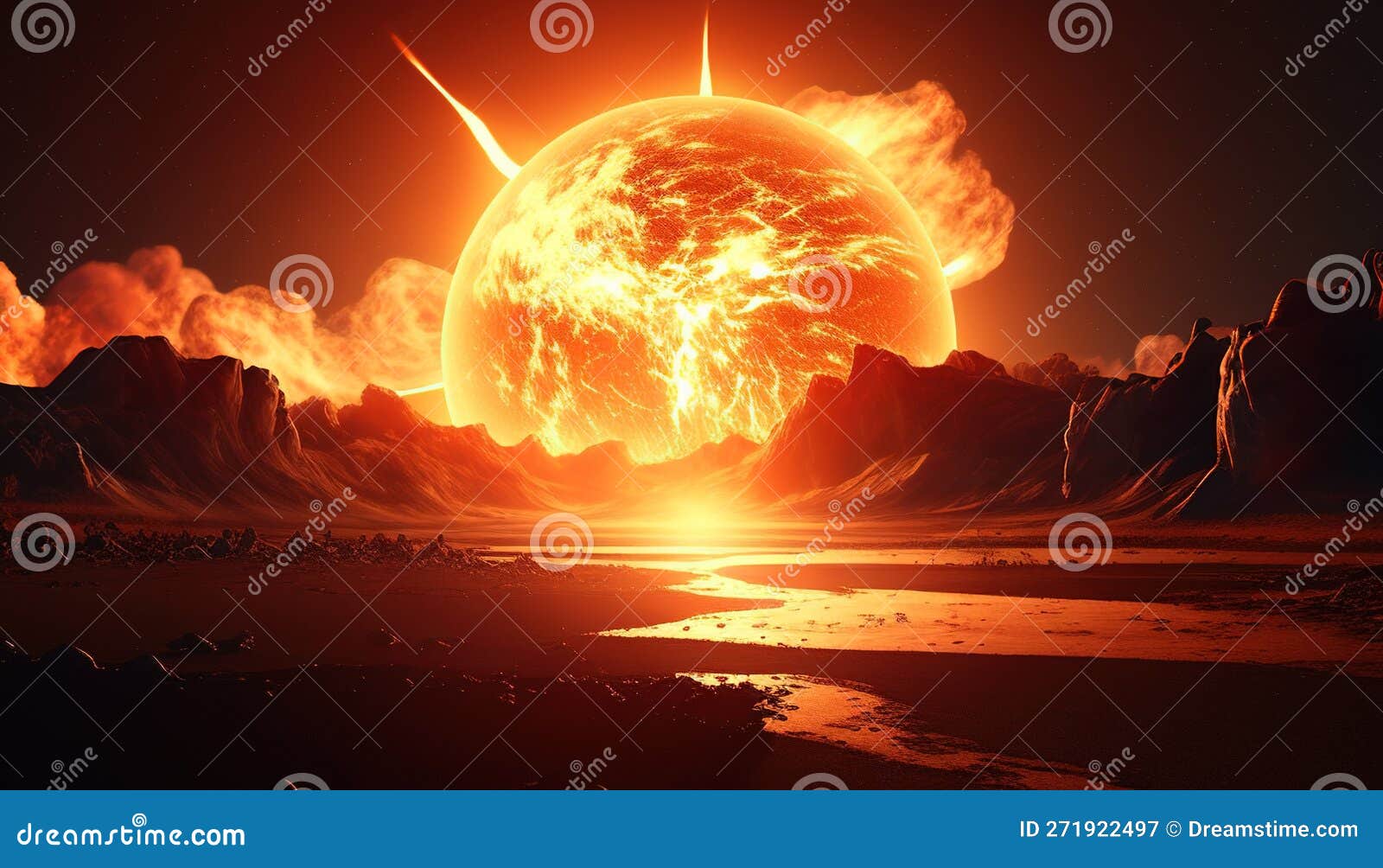 Solar Flare Apocalypse Digital Art Illustration, Generative AI Stock ...