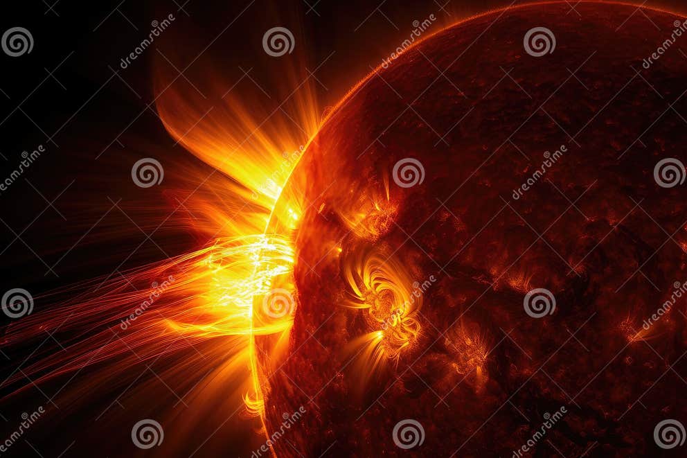 Solar Flare, with View of the Sun S Surface and Massive Ejection of ...