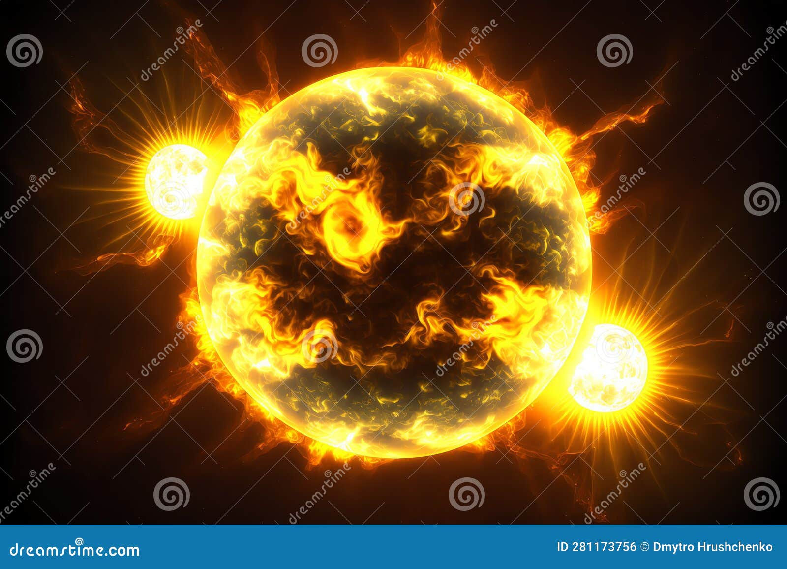 Solar Flares. Sun with Magnetic Storms. Plasma Flash on the Surface of ...