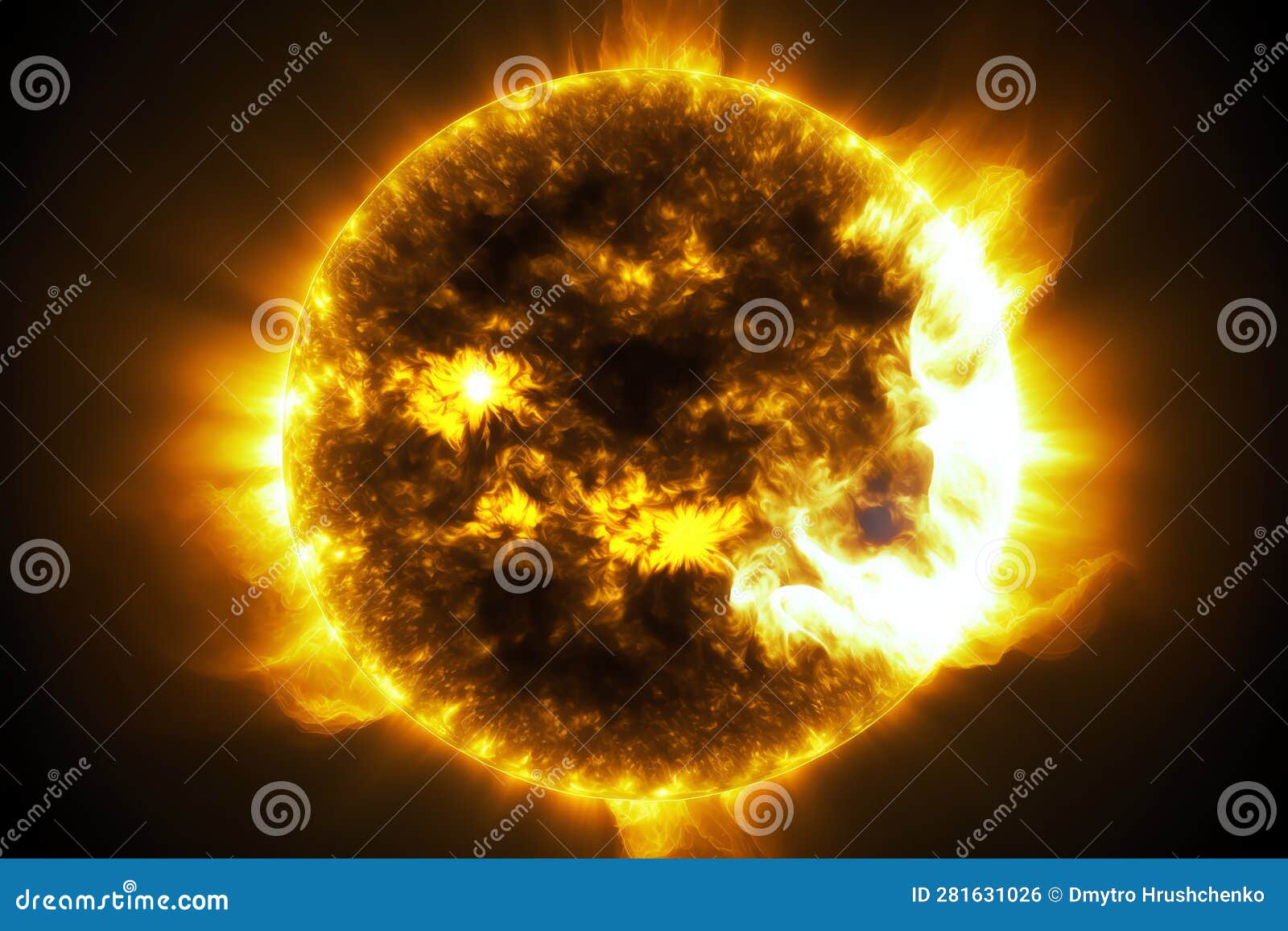 Solar Flares. Sun with Magnetic Storms. Plasma Flash on the Surface of ...