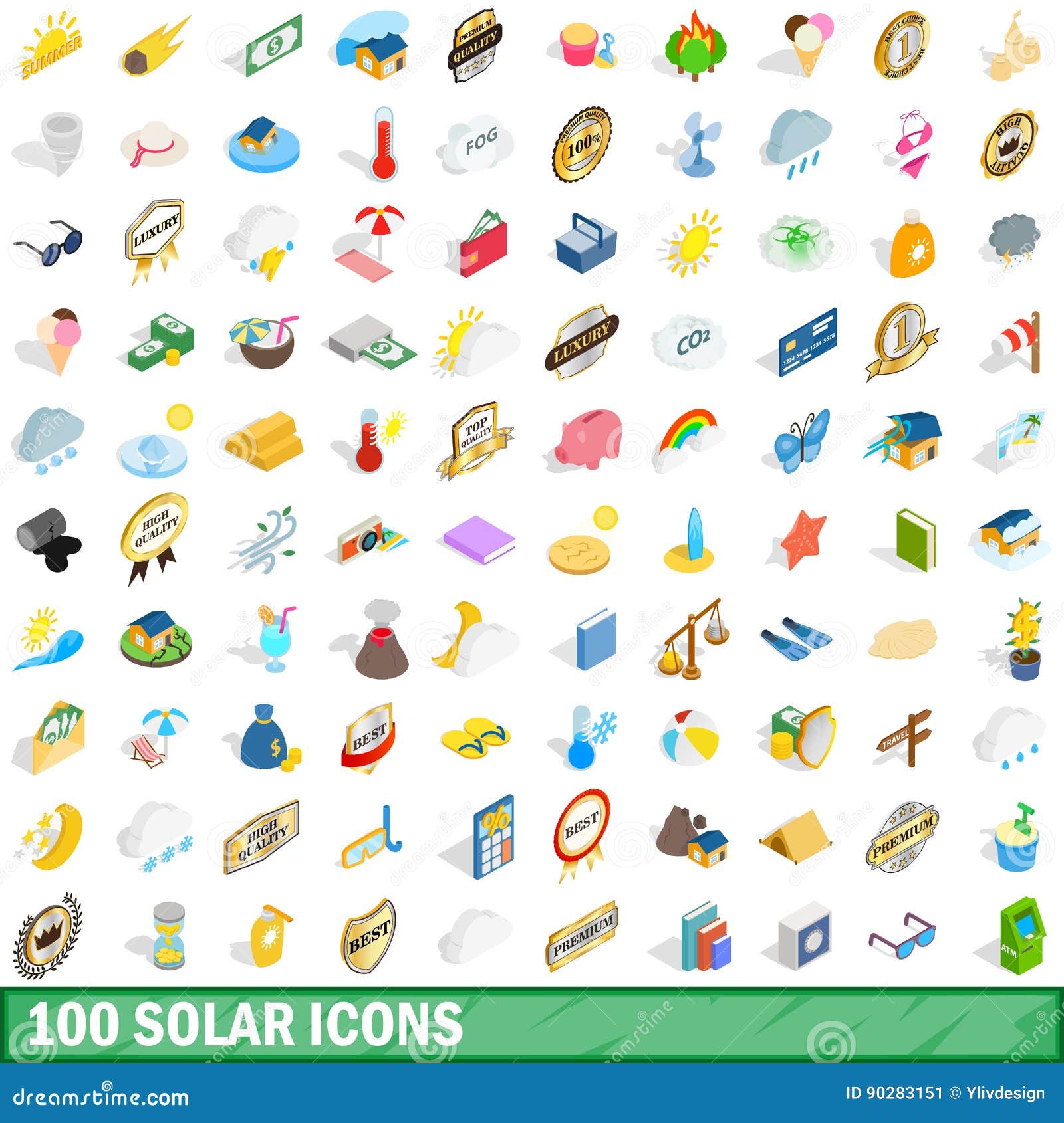 100 Solar Icons Set, Isometric 3d Style Stock Vector - Illustration of ...