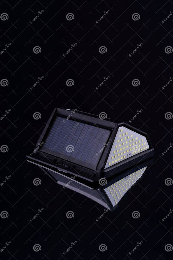 Solar Lamp Panel on Black Background Solar Powered Lantern Stock Photo ...