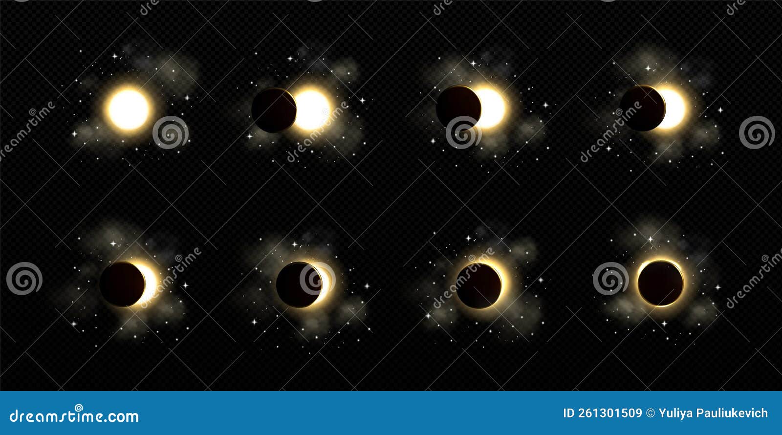 Solar or Lunar Eclipse with Stars Different Phases Stock Vector ...