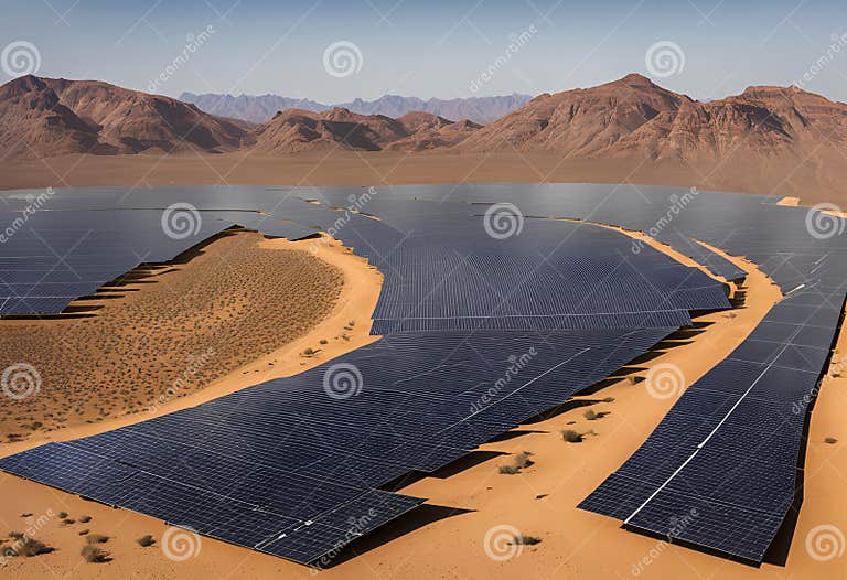 Solar Panel Array in the Desert Under a Clear Sky Stock Illustration ...