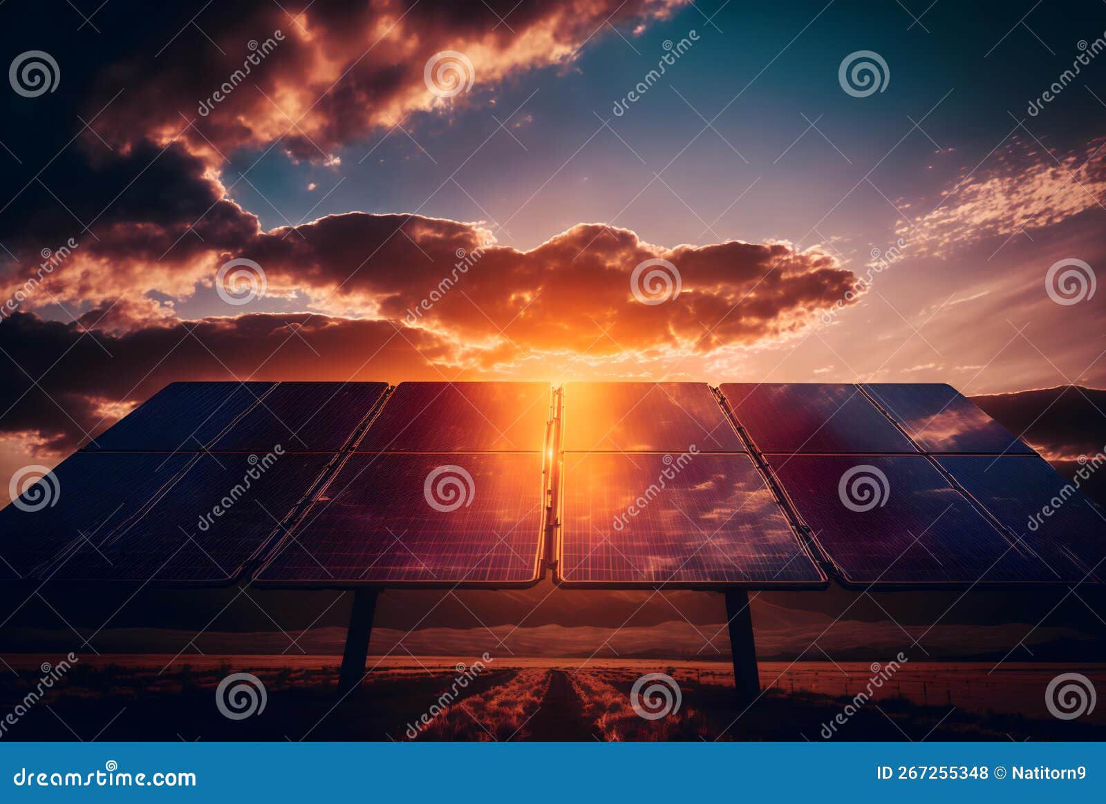 Solar Panel Array in the Early Morning, with the Sun Rising in the ...