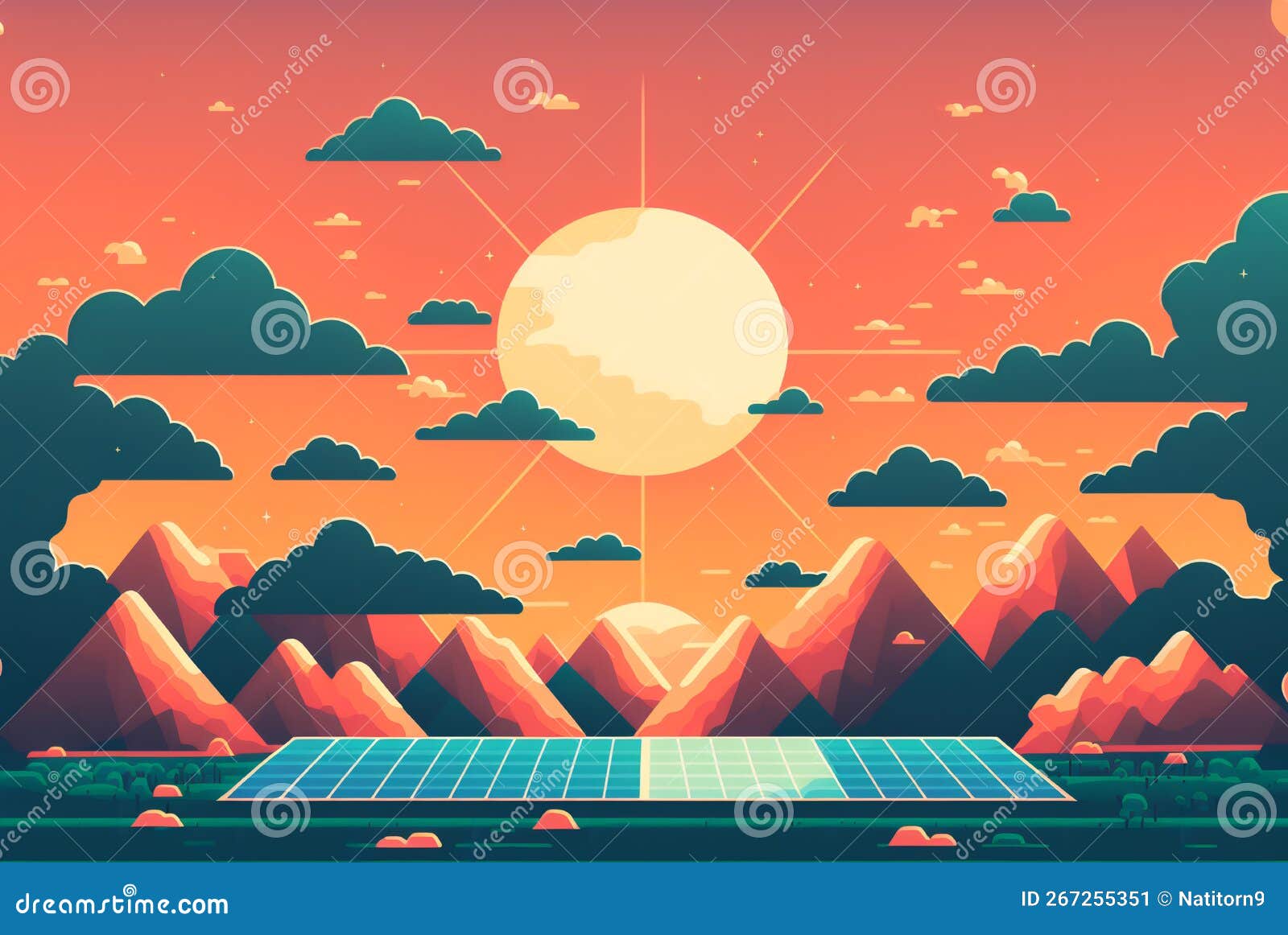 Solar Panel Array in the Early Morning, with the Sun Rising in the ...