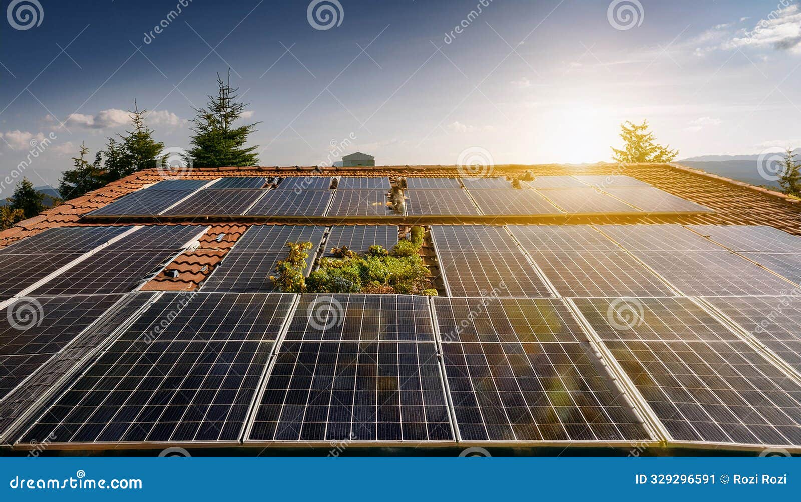 A Solar Panel Array is Installed on a Roof Stock Image - Image of clean ...