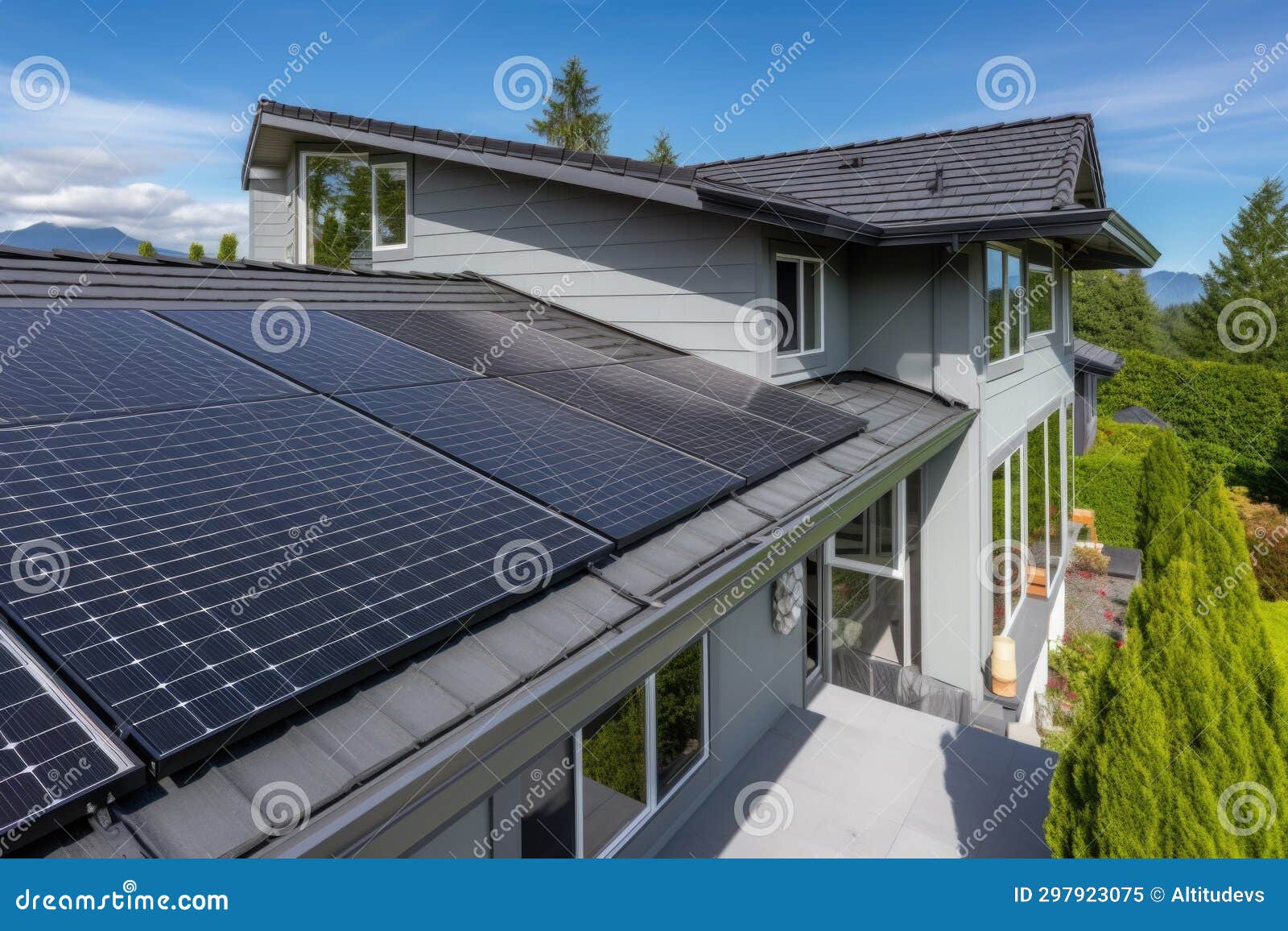 Solar Panel Array on Modern House Roof Stock Image - Image of modern ...