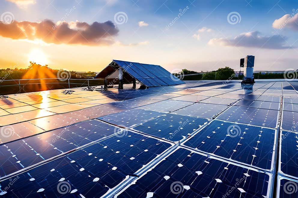 Solar Panel Array on Rooftop Close Up of a Rooftop Covered with Stock ...