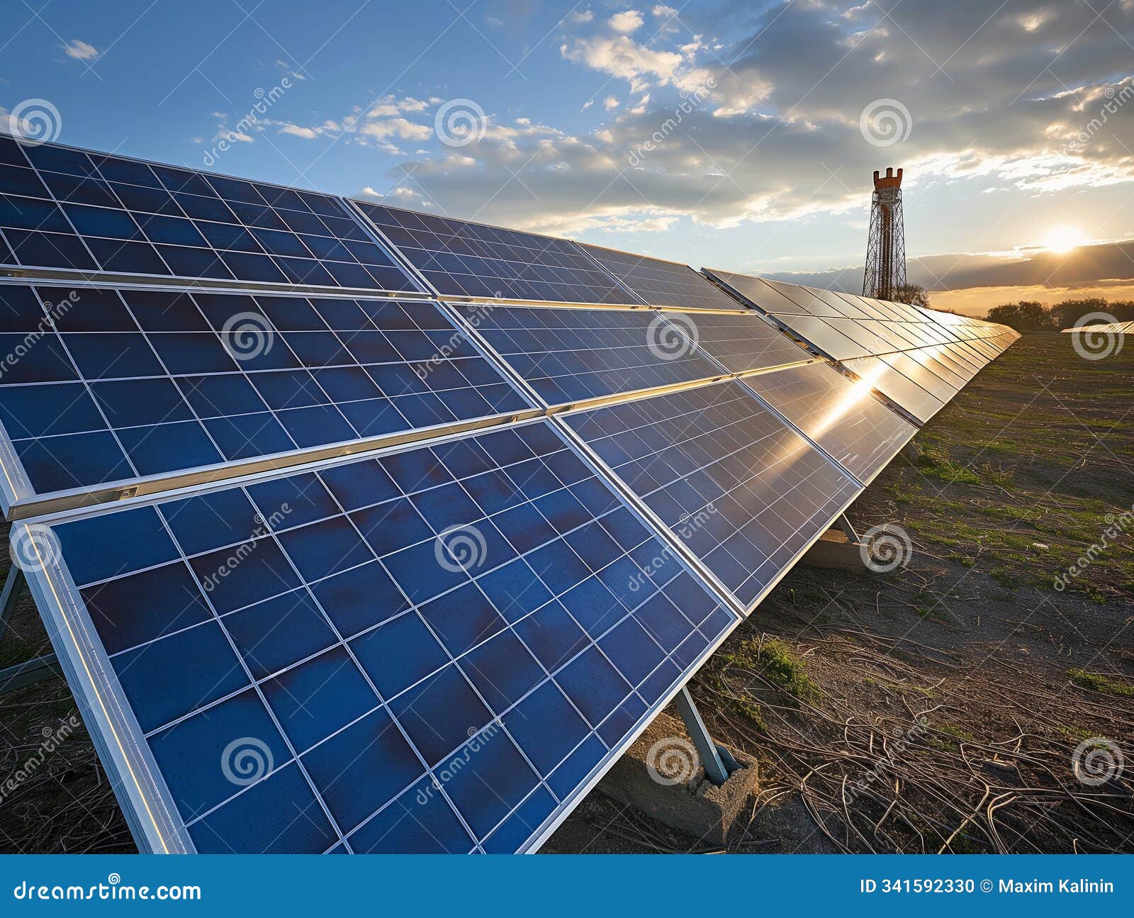 A Solar Panel Array is Shown in the Image, with the Sun Shining on it ...