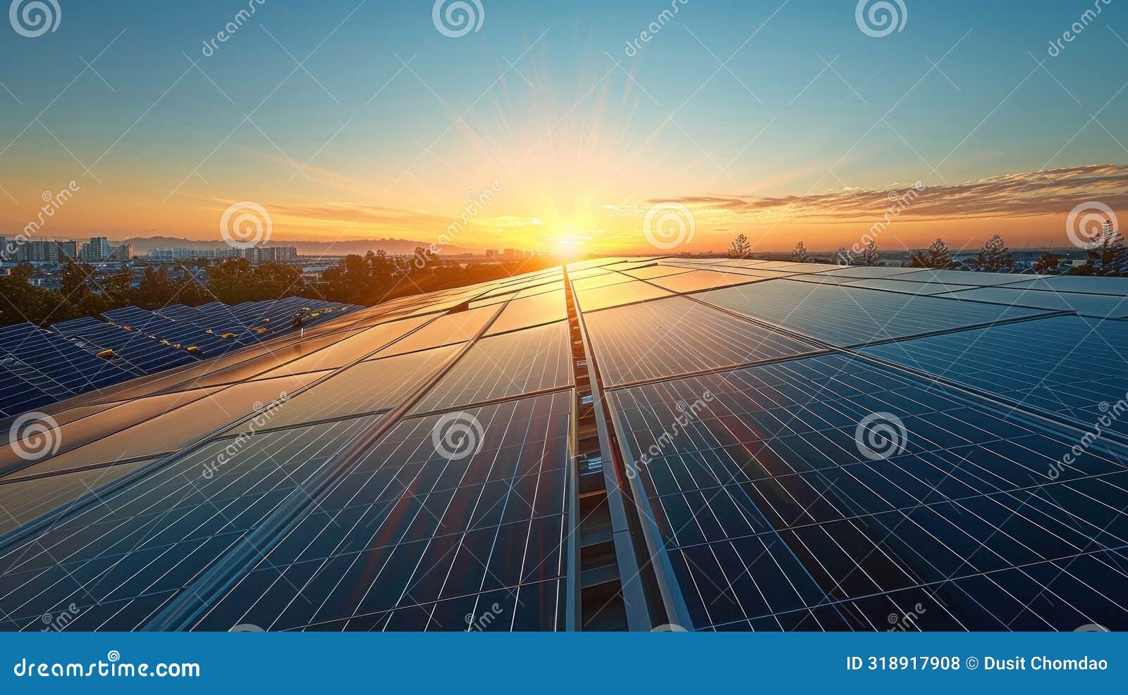 A Solar Panel Array is Shown in the Sky with the Sun Shining on it ...