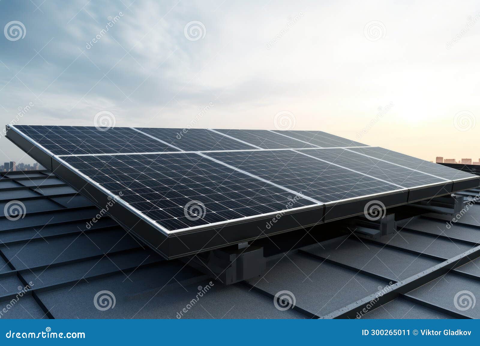Solar Panel Array on Urban Rooftop. Generative AI Stock Image - Image ...