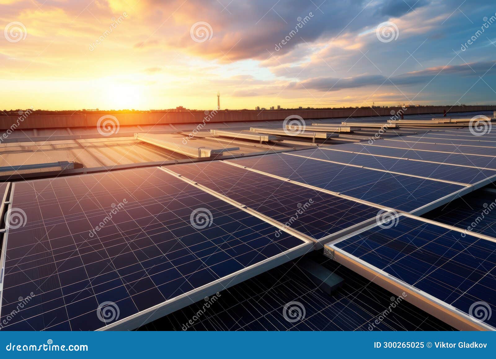 Solar Panel Array on Urban Rooftop. Generative AI Stock Image - Image ...