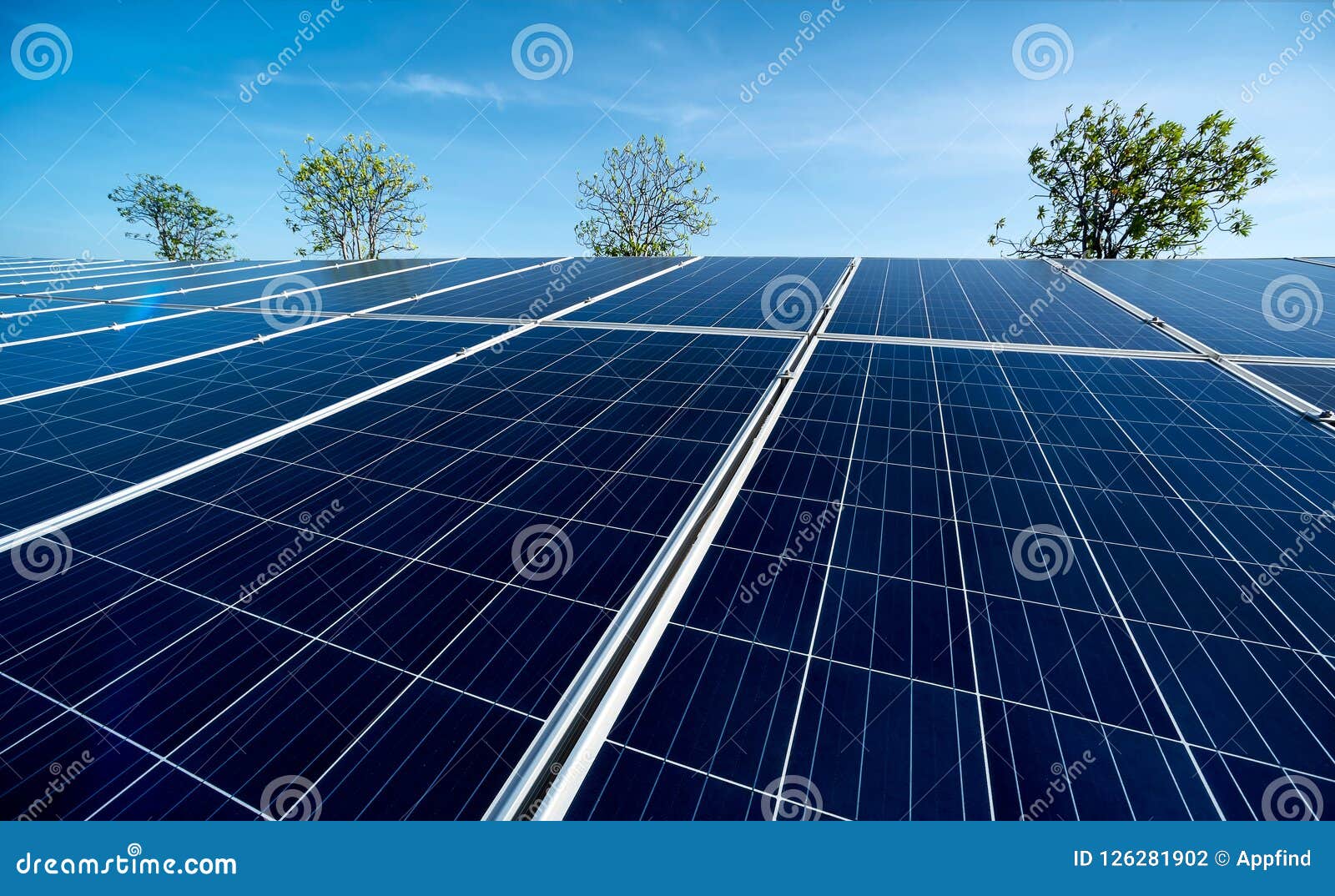 Solar panel on blue sky. stock photo. Image of renewable - 126281902