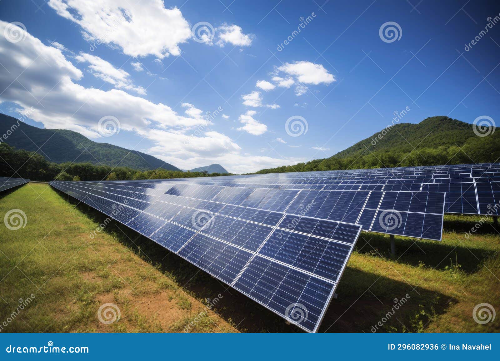 Solar Panel on Blue Sky Background. Panels Installed in Straight Long ...