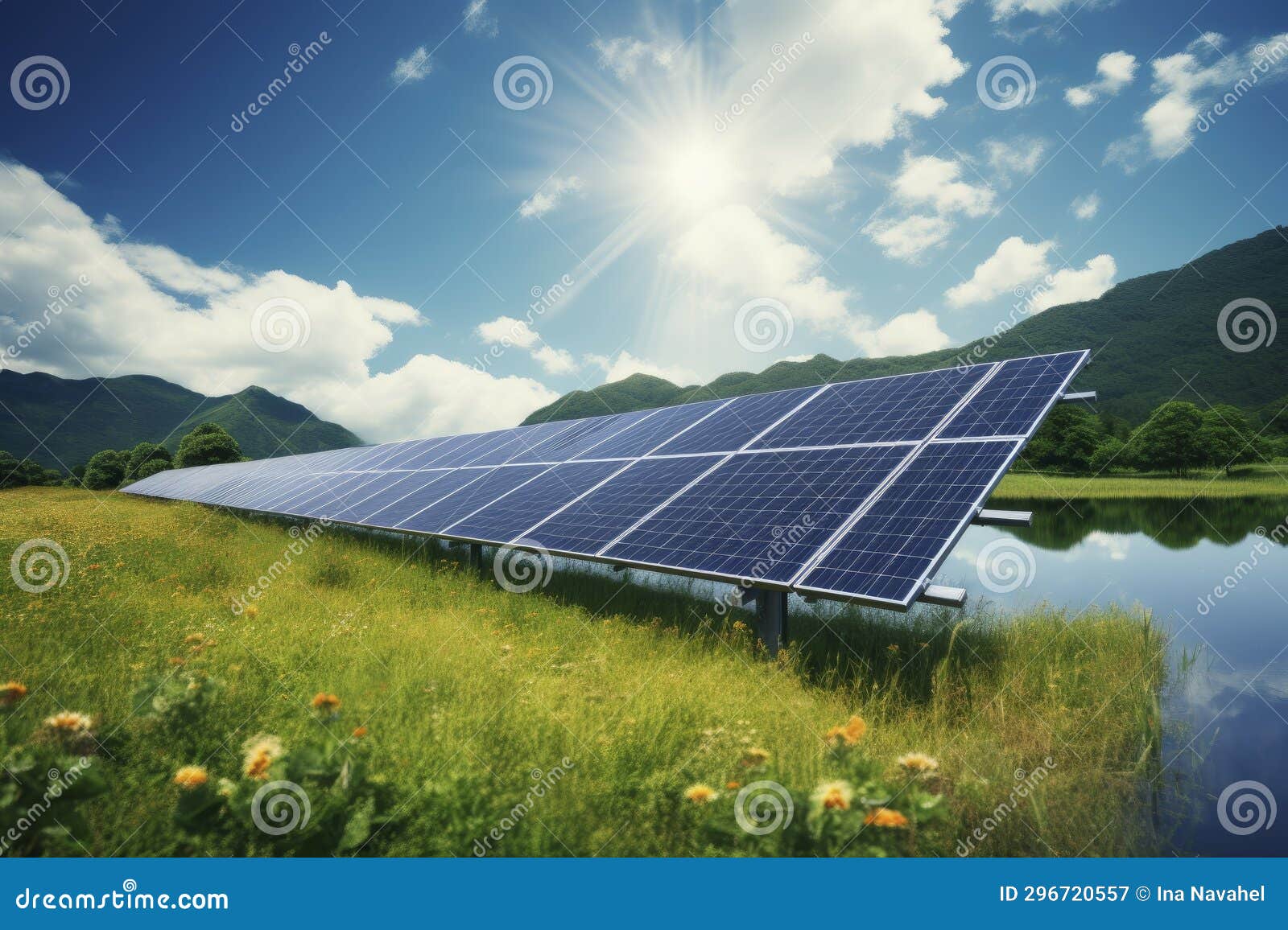 Solar Panel on Blue Sky Background. Panels Installed in Straight Long ...