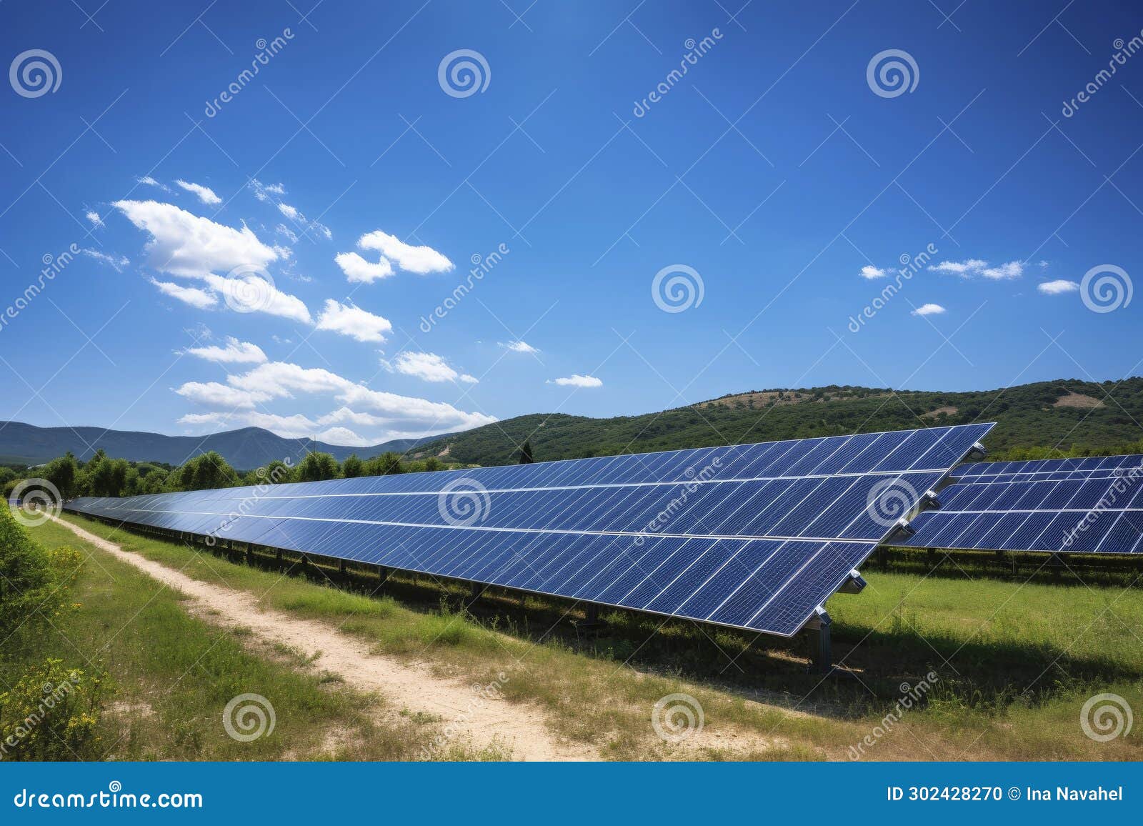 Solar Panel on Blue Sky Background. Panels Installed in Straight Long ...