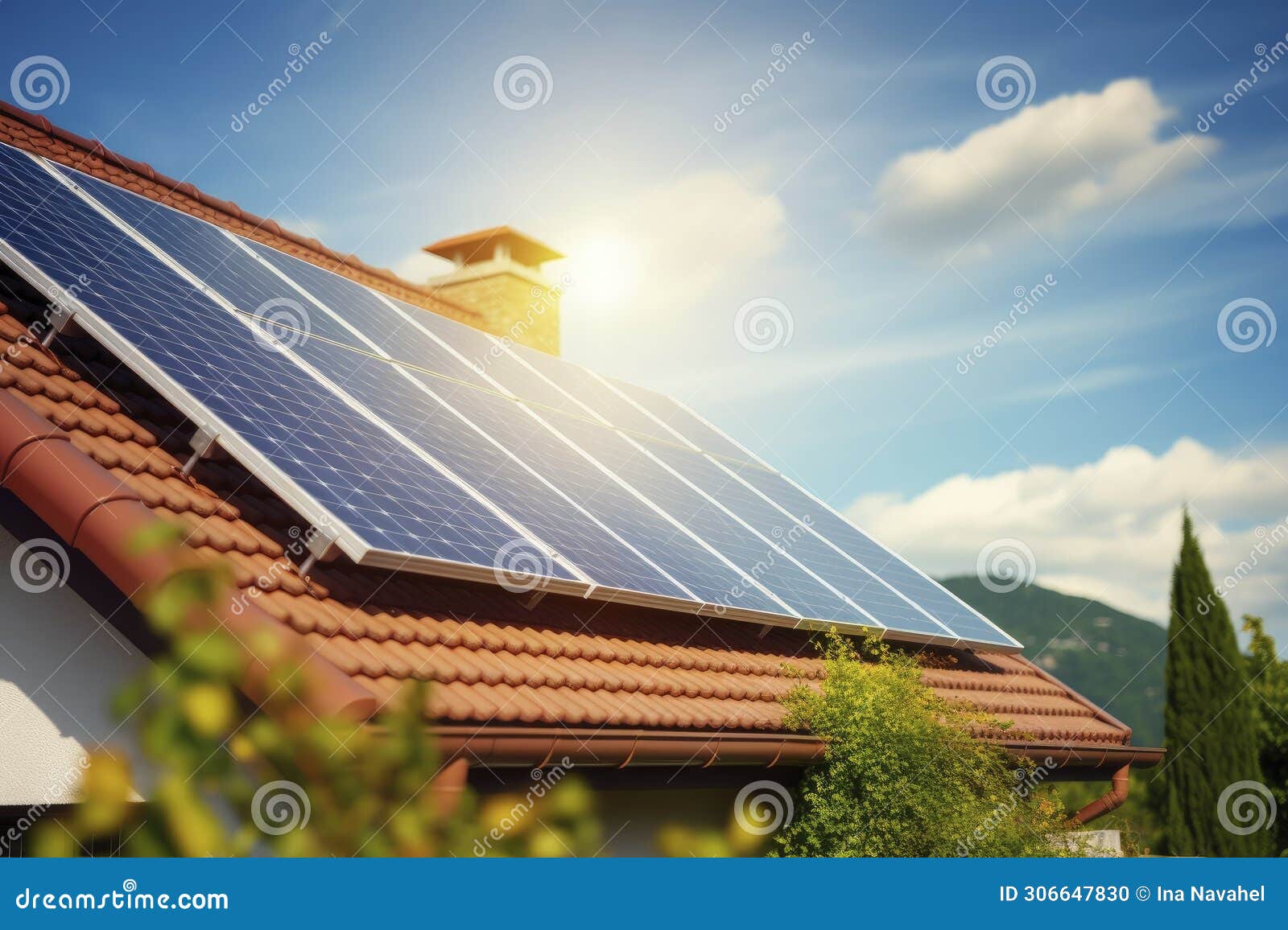 Solar Panel on Blue Sky Background. Panels Installed in Straight Long ...