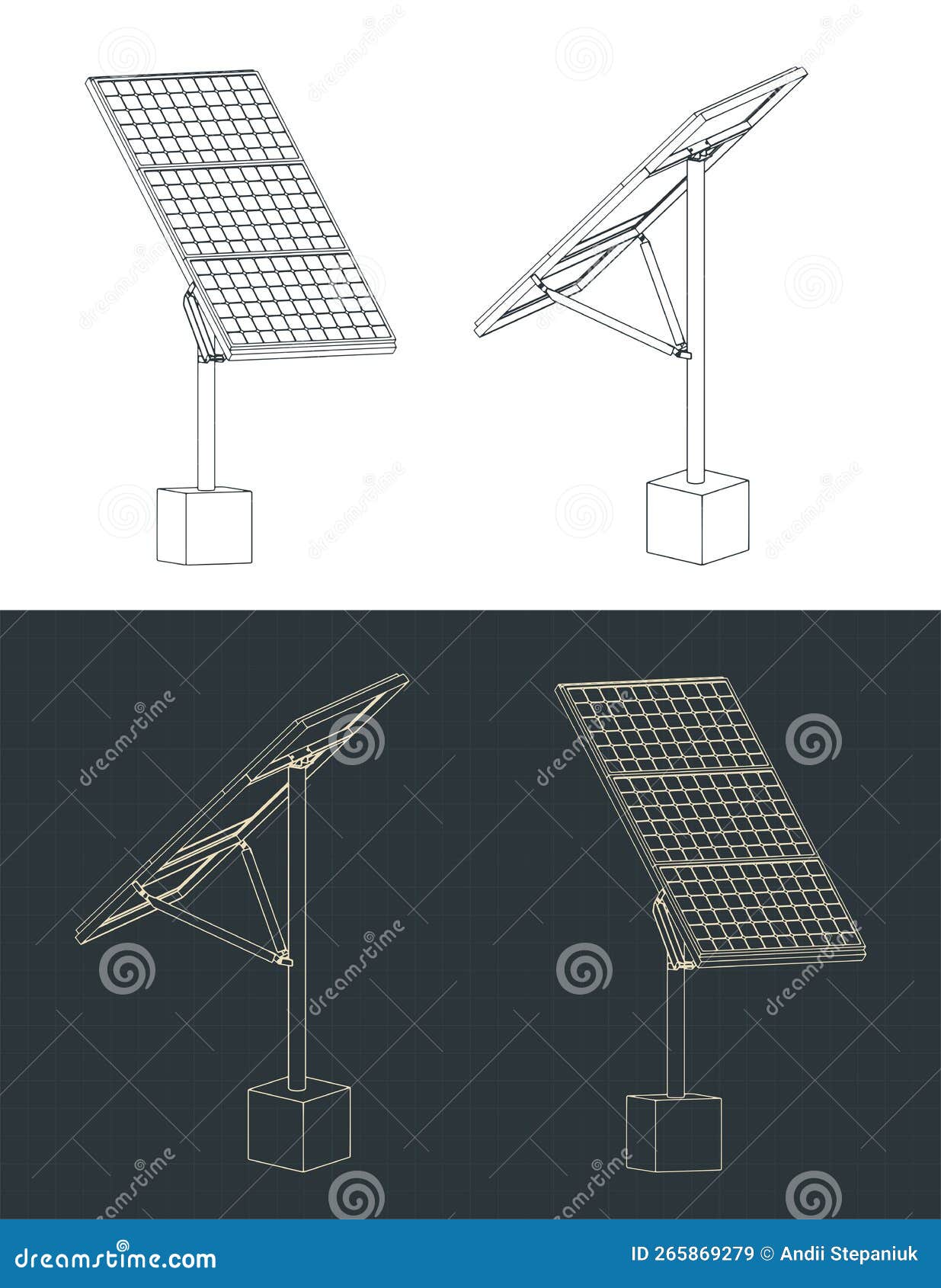 Solar panel blueprints stock vector. Illustration of station - 265869279