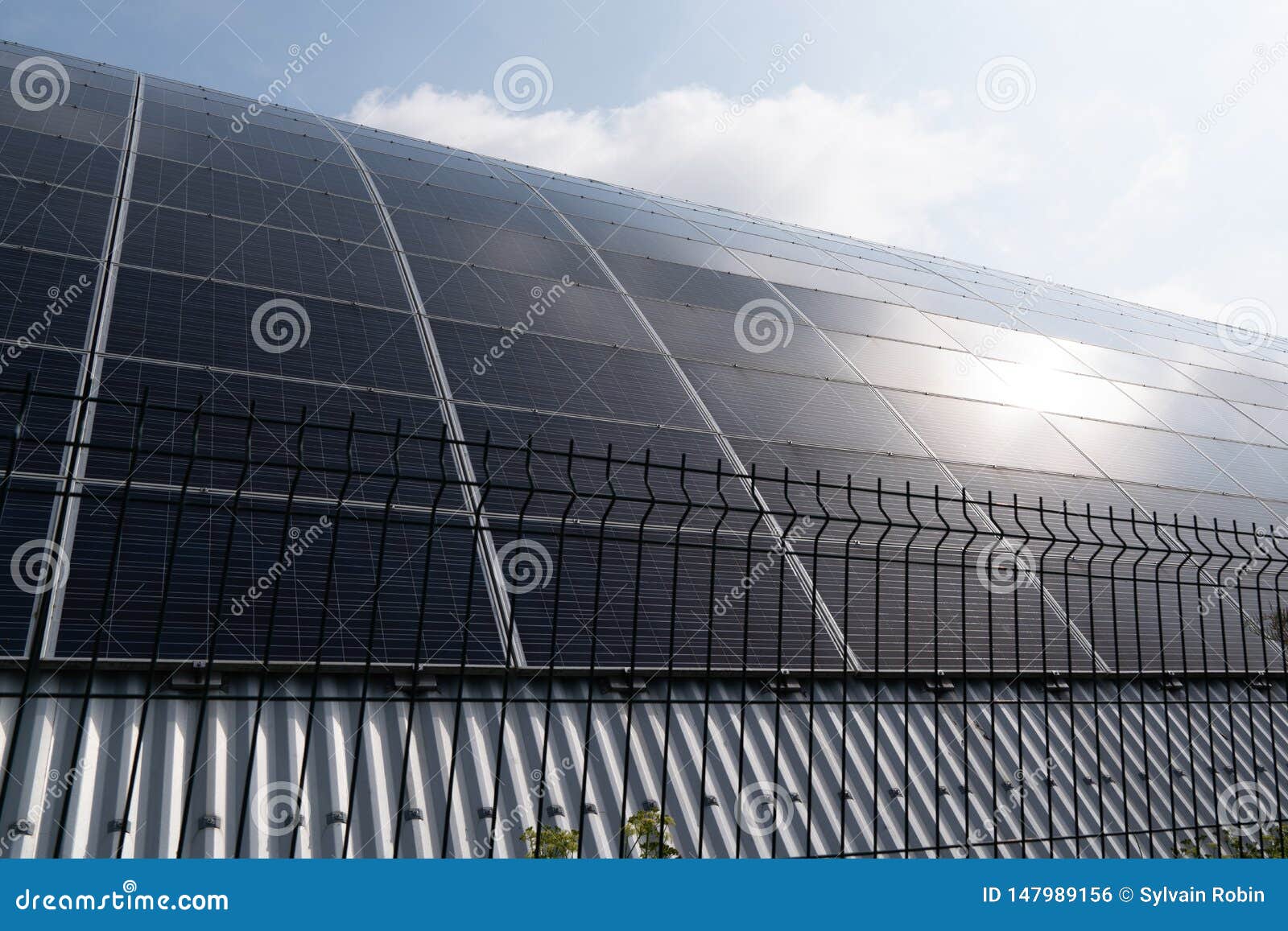 Solar Panel on Building Blue Sky Sunset Background Stock Photo - Image ...