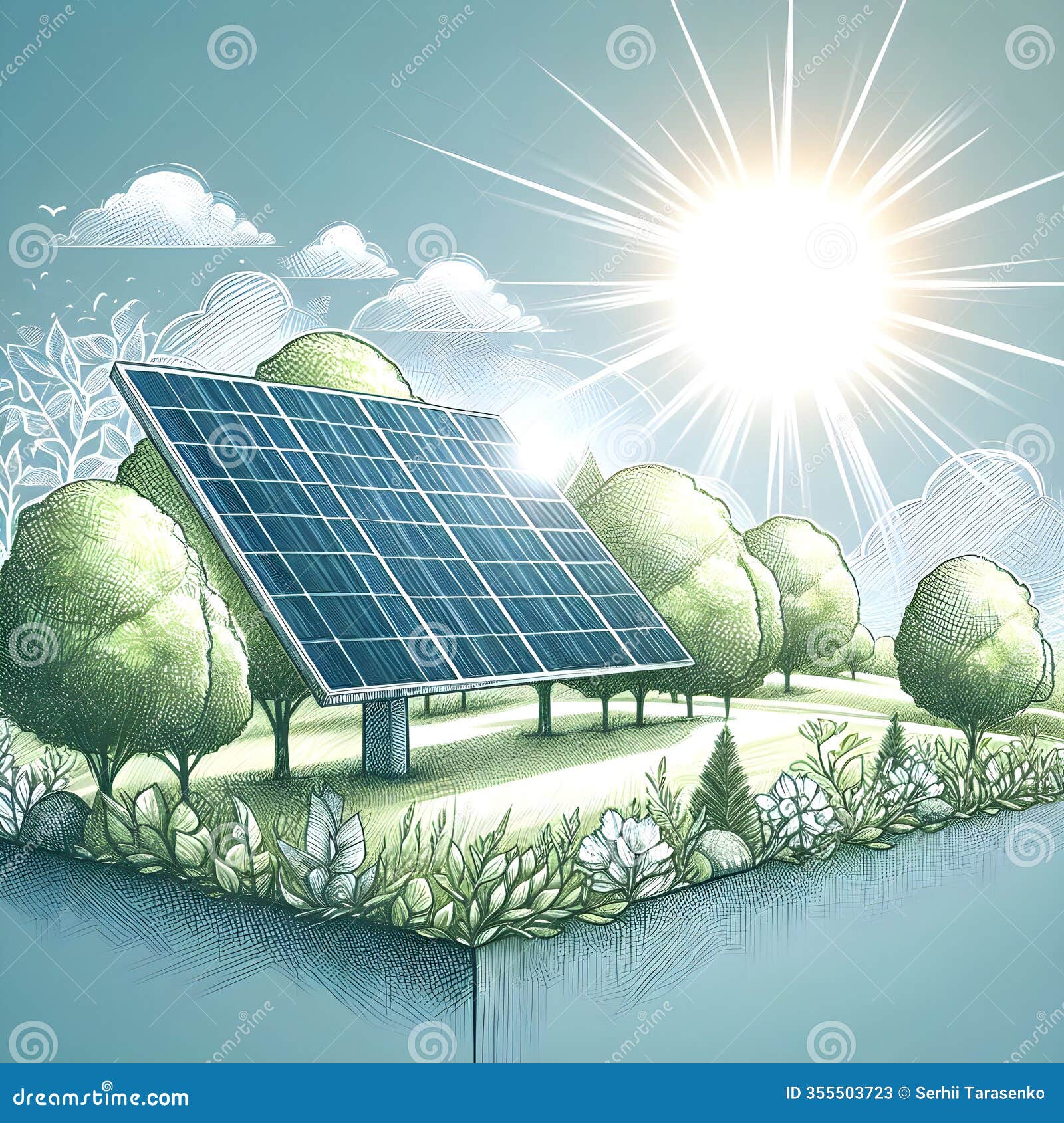 Solar Panel Capturing Sunlight in a Beautiful Green Landscape Stock ...