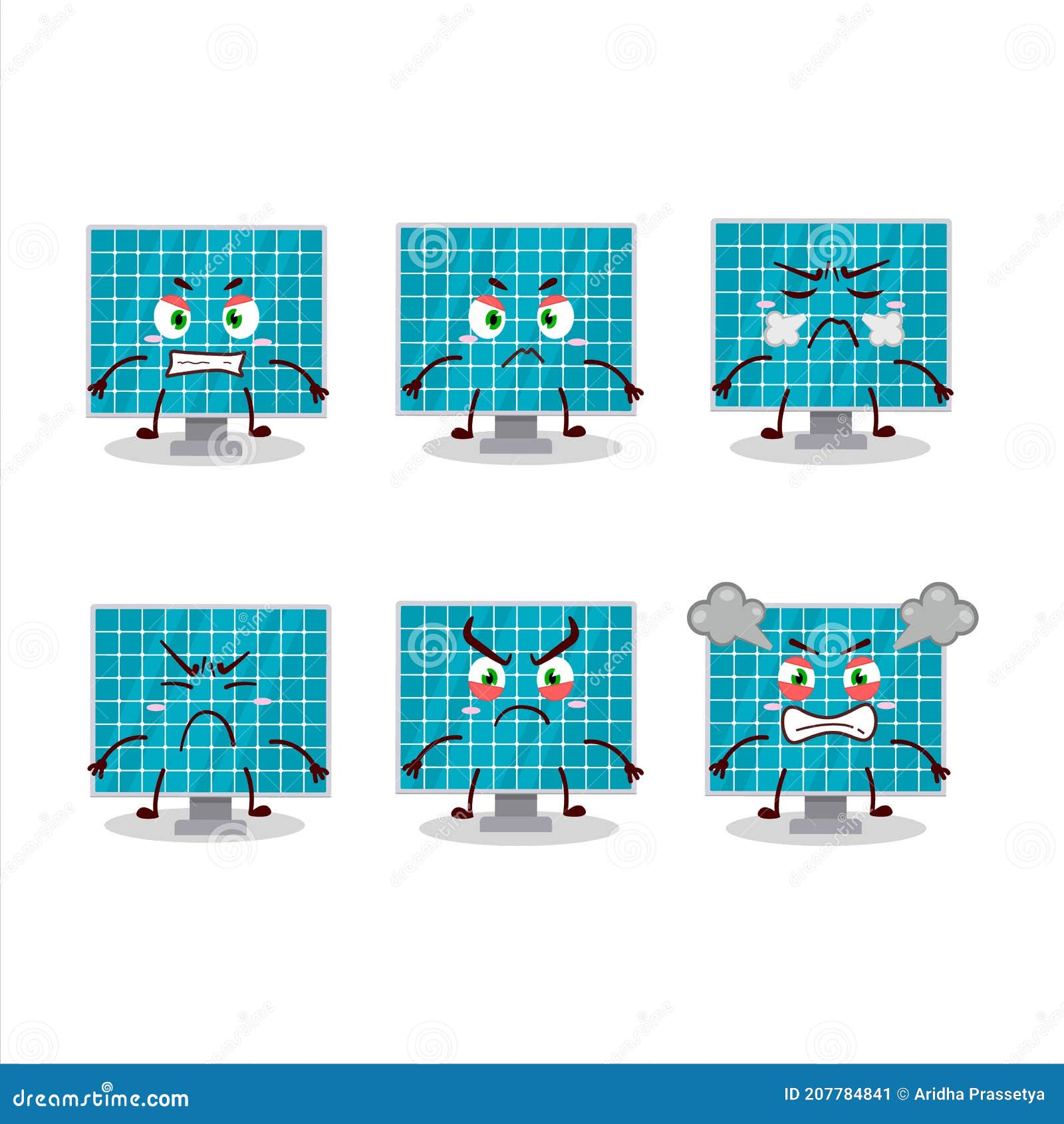 Solar Panel Cartoon Character with Various Angry Expressions Stock ...
